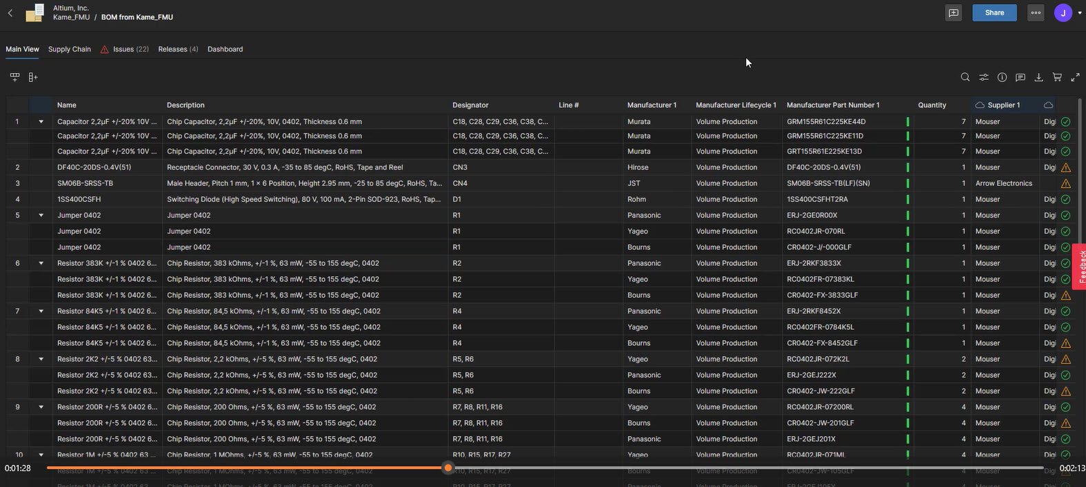 BOM Portal Main View Panel | Altium 365 BOM Portal | Video Tutorials | Learn Altium 365